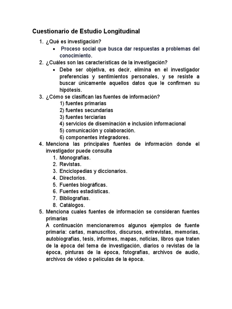 Cuestionario de Estudio Longitudinal | PDF