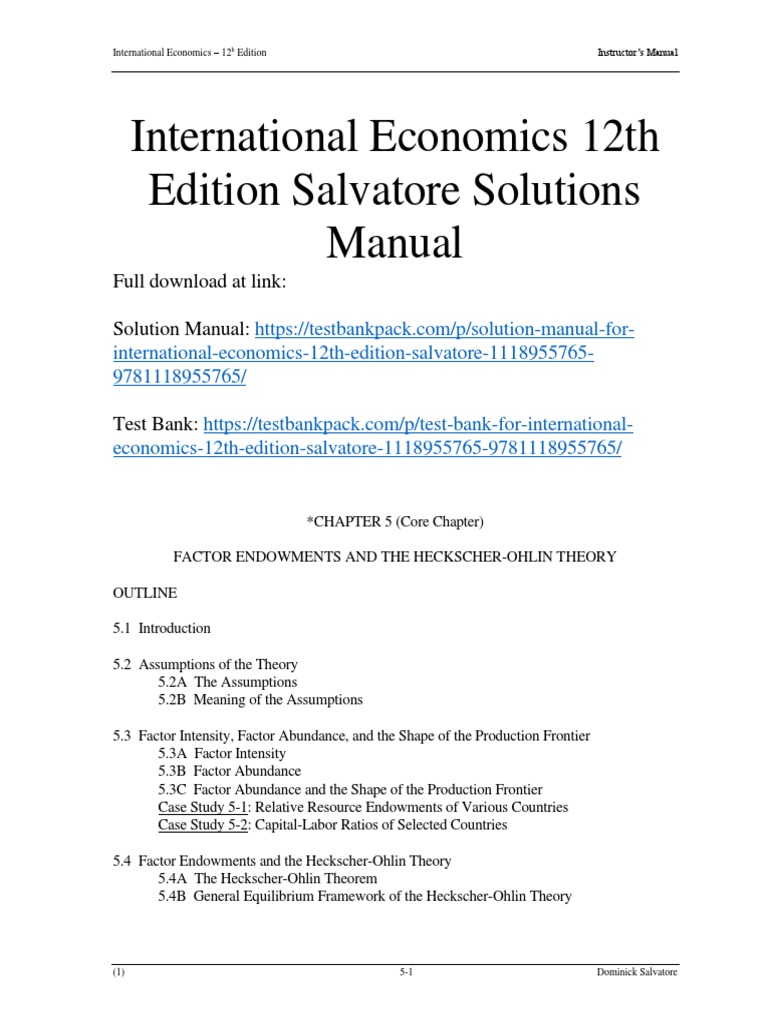 International Economics 12th Edition Salvatore Solutions Manual 1 | PDF