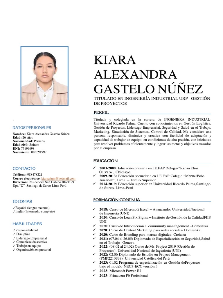 Perfil Profesional de Kiara Gastelo | PDF | Negocios | Informática