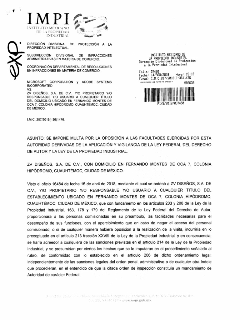 Multa Oposicion IMPI | PDF