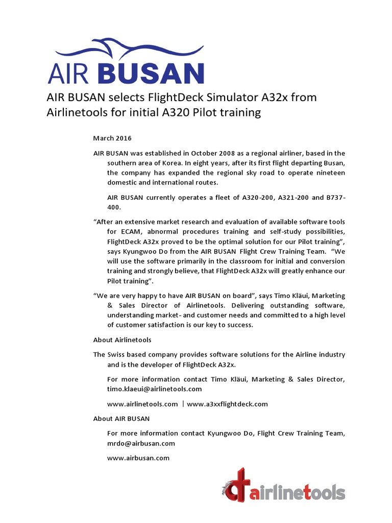 AIR BUSAN Selects FlightDeck Simulator | PDF