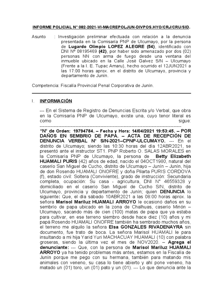 Informe Policial Amenazas Pdf
