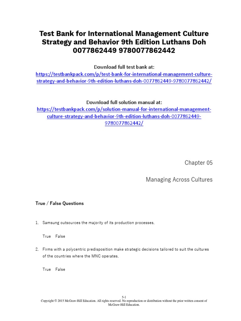 International Management Culture Strategy and Behavior 9th Edition ...