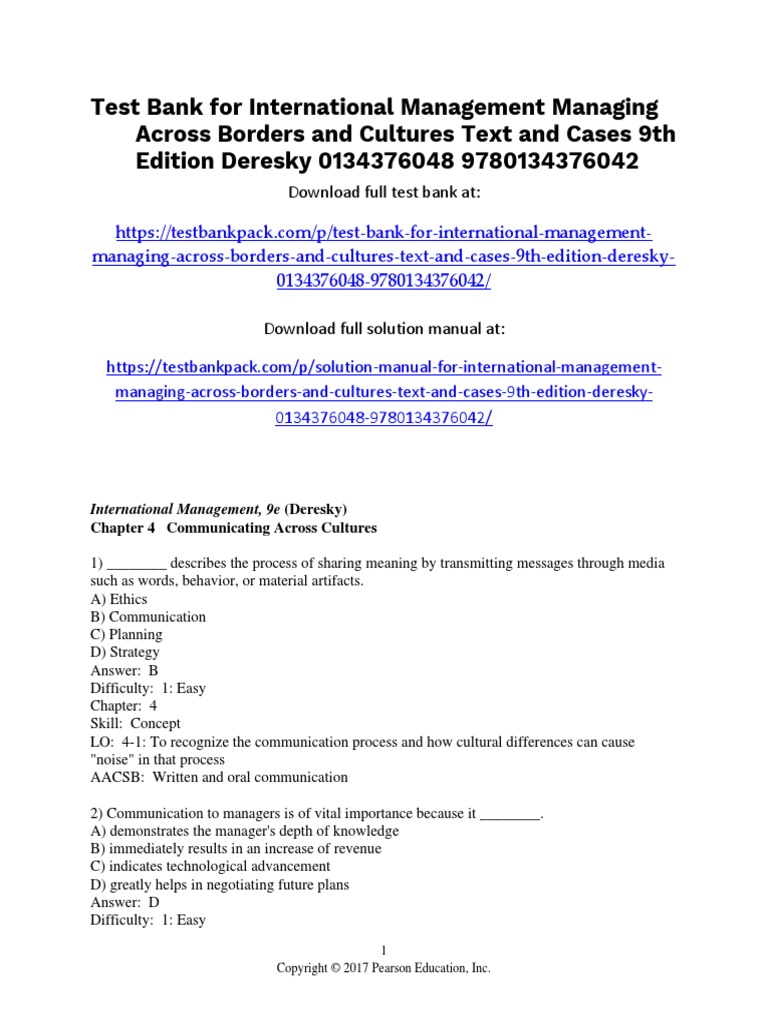 International Management Managing Across Borders and Cultures Text and ...