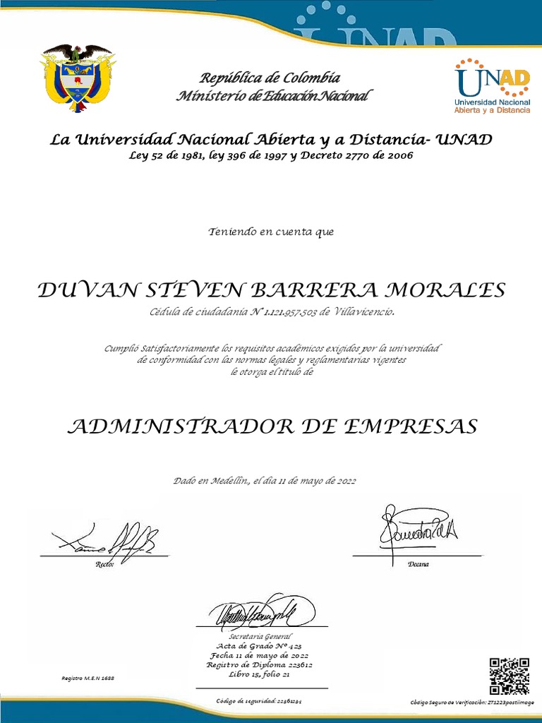 Unad Diploma 1 | PDF