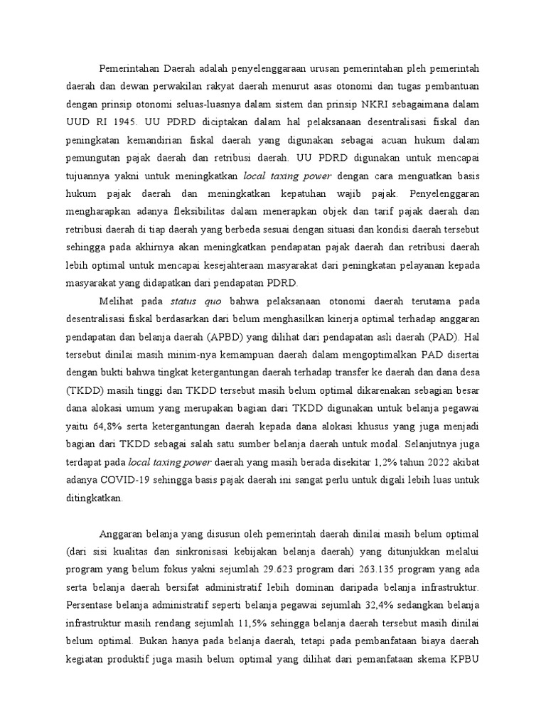 Kebijakan Pajak Daerah dan Optimalisasi PDRD | PDF