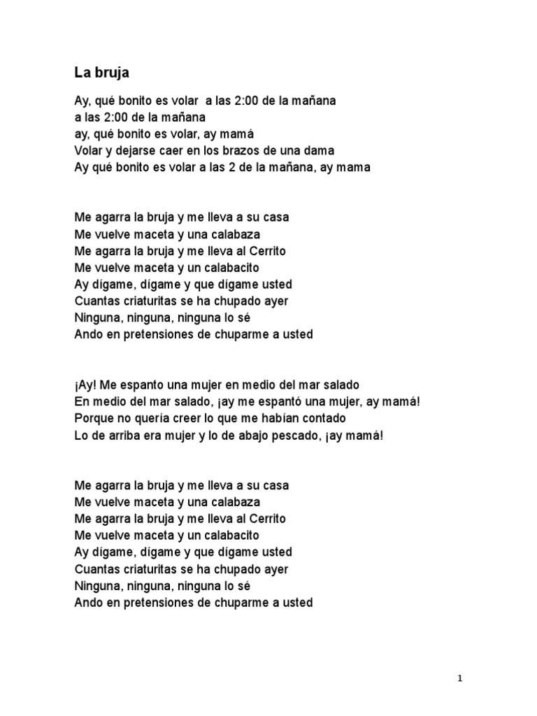 Letra de la Canción "La Bruja" | PDF | Cocina, comidas y vino | Arte