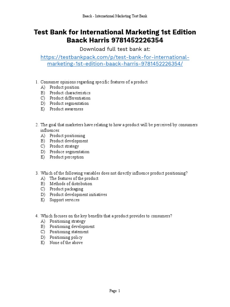 International Marketing Test Bank Guide | PDF