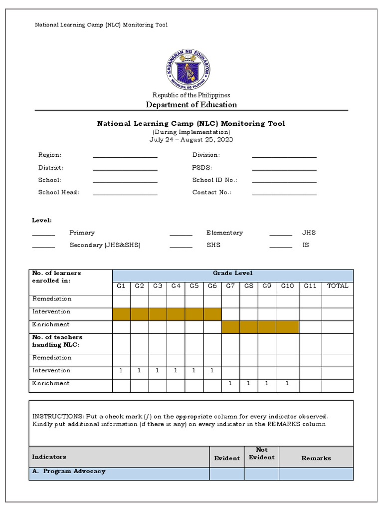 NLC Monitoring Guide for Educators | PDF | Educational Assessment ...