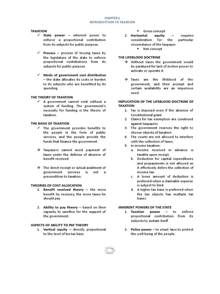 Income Taxation 01 Chapter 1 Summary - Compress | PDF | Taxes | Double ...