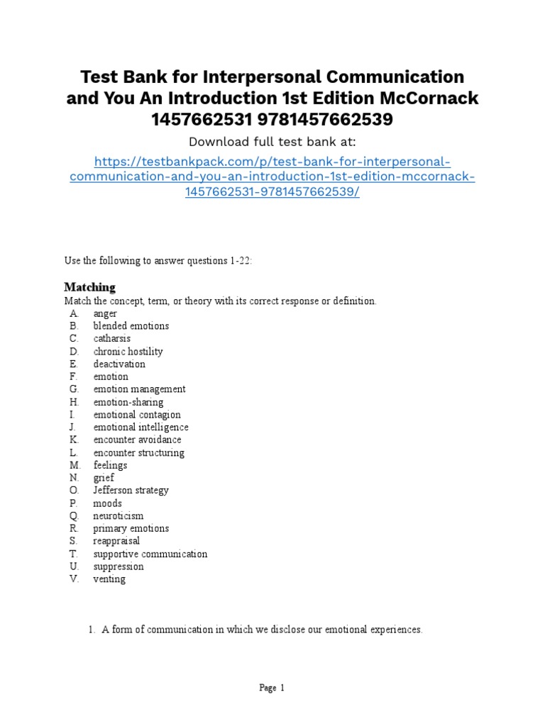 Interpersonal Communication and You An Introduction 1st Edition ...