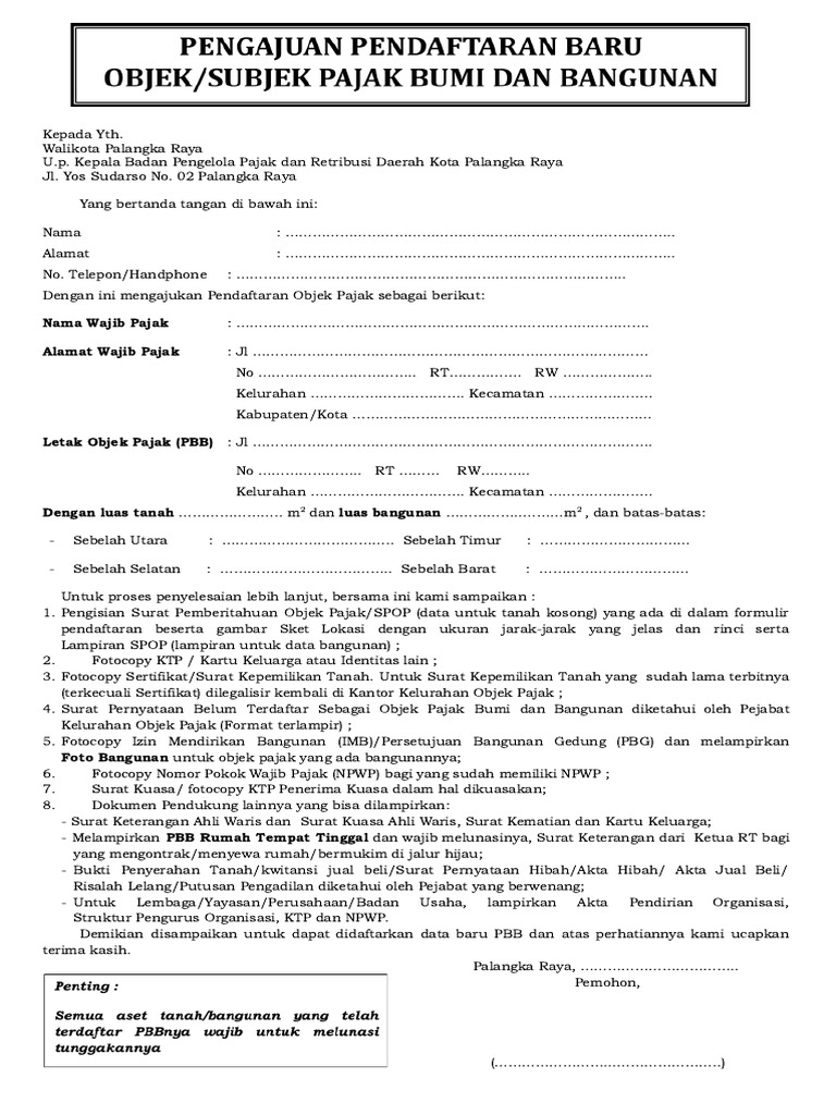 Form Daftar Baru PBB | PDF