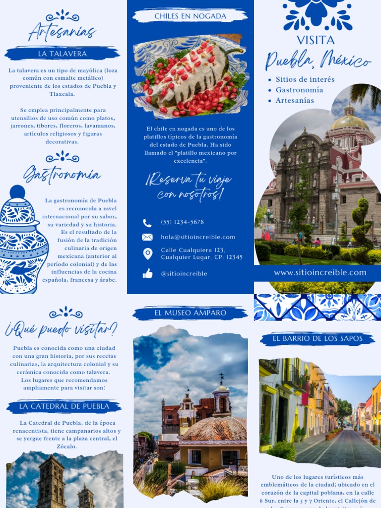 Folleto Tríptico Turístico Puebla Moderno Elegante y Azul | PDF