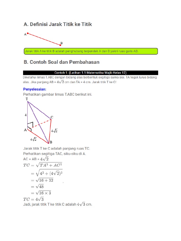 Dimensi Tiga 1. Jarak Titik Ke Titik | PDF