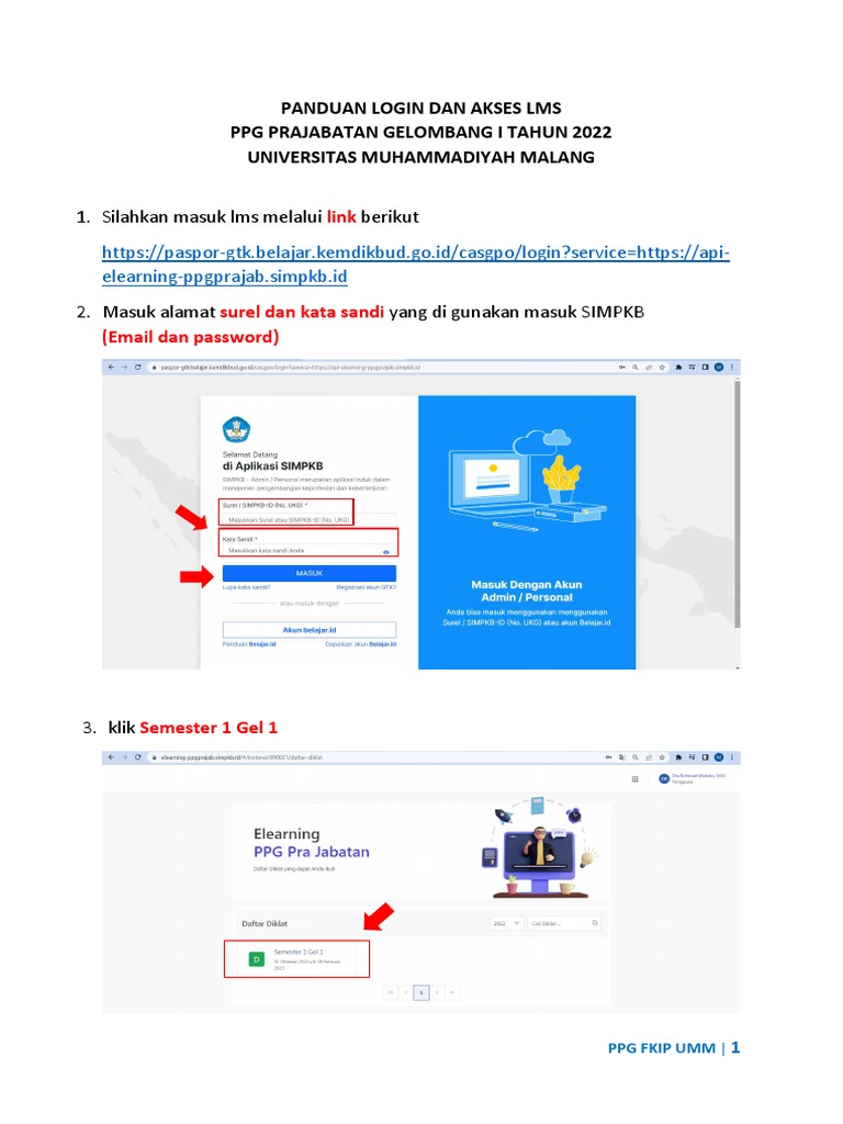 Panduan Login Dan Akses LMS PPG Prajabatan | PDF