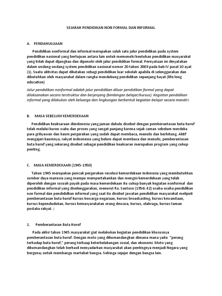 Sejarah Pendidikan Nonformal di Indonesia | PDF