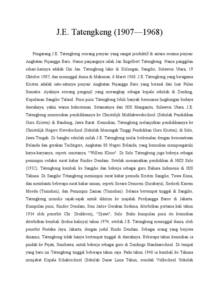 J.E Tatengkeng (1907-1968) | PDF
