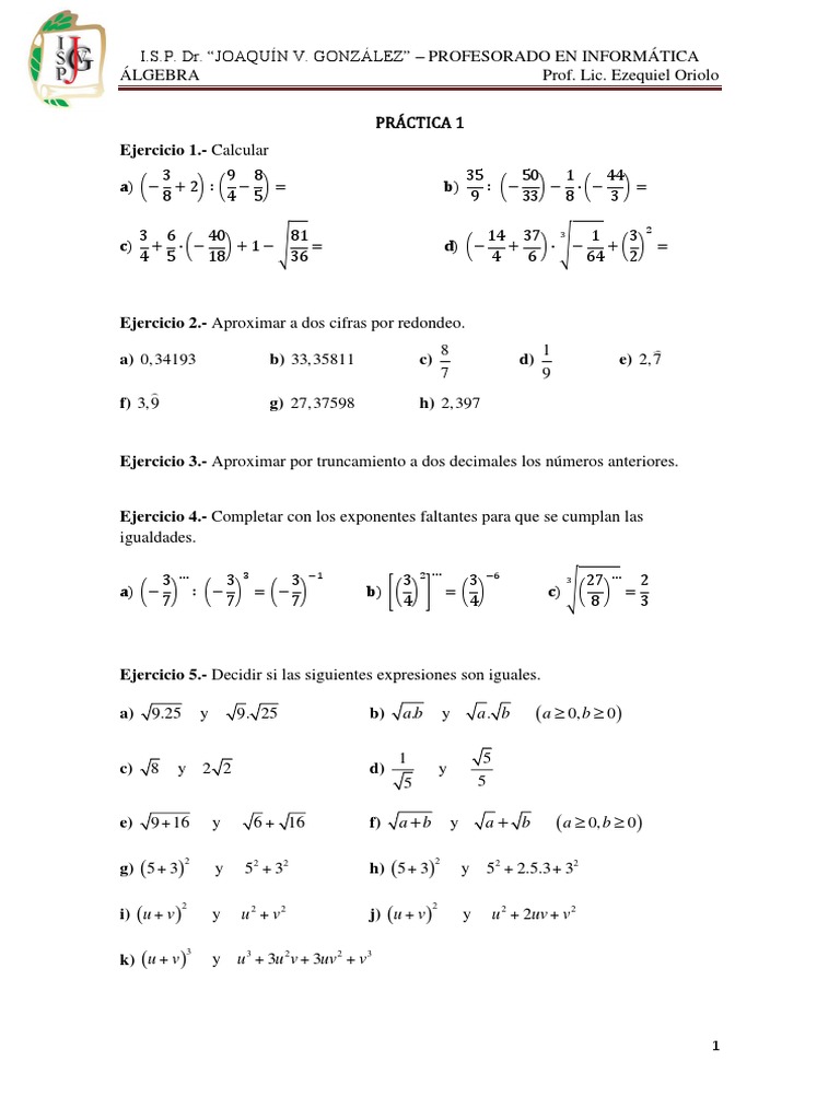 Alg - Inf. - Práctica 1 | PDF | Número Real | Números