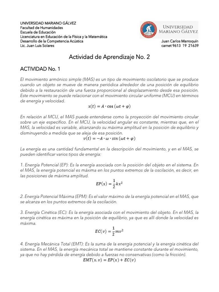 Actividad de Aprendizaje No. 2. Acústica | PDF