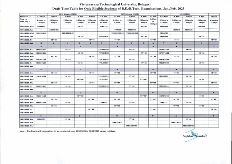 Draft TimeTable Jan Feb2023 | PDF
