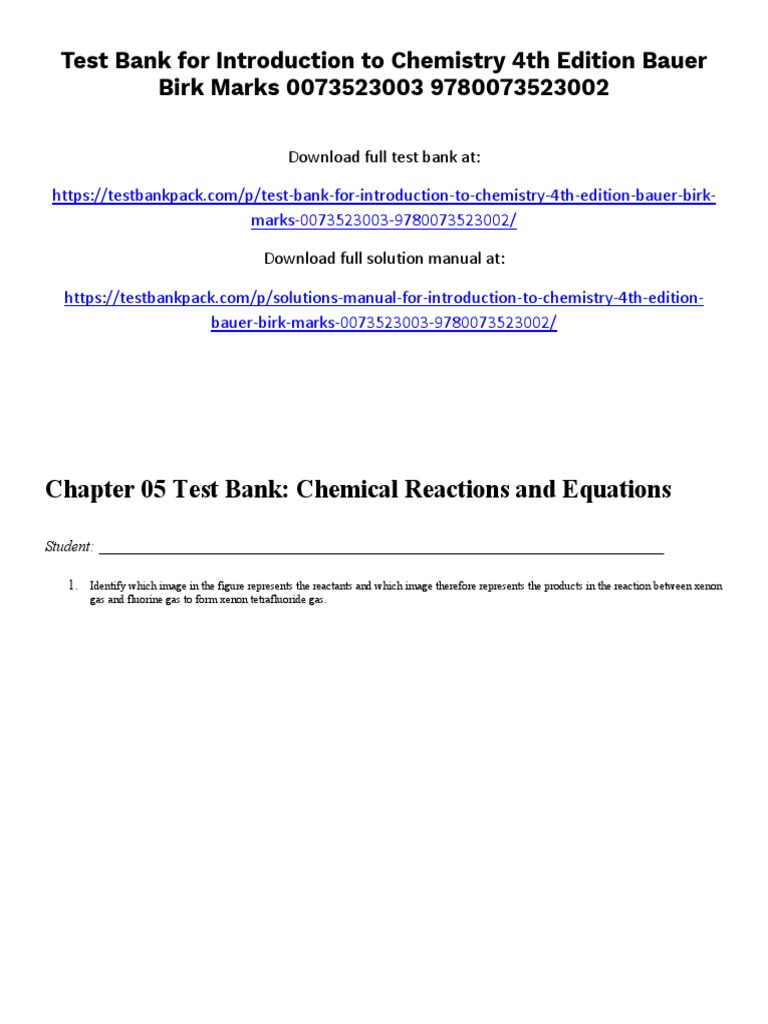 Introduction To Chemistry 4th Edition Bauer Test Bank 1 | PDF | Oxide ...