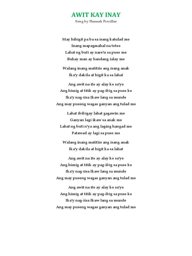 Awit Kay Inay | PDF Awit Kay Inay | PDF