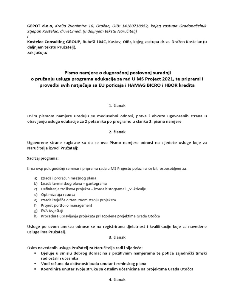 Pismo Namjere 13.08.2023 | PDF Pismo Namjere 13.08.2023 | PDF