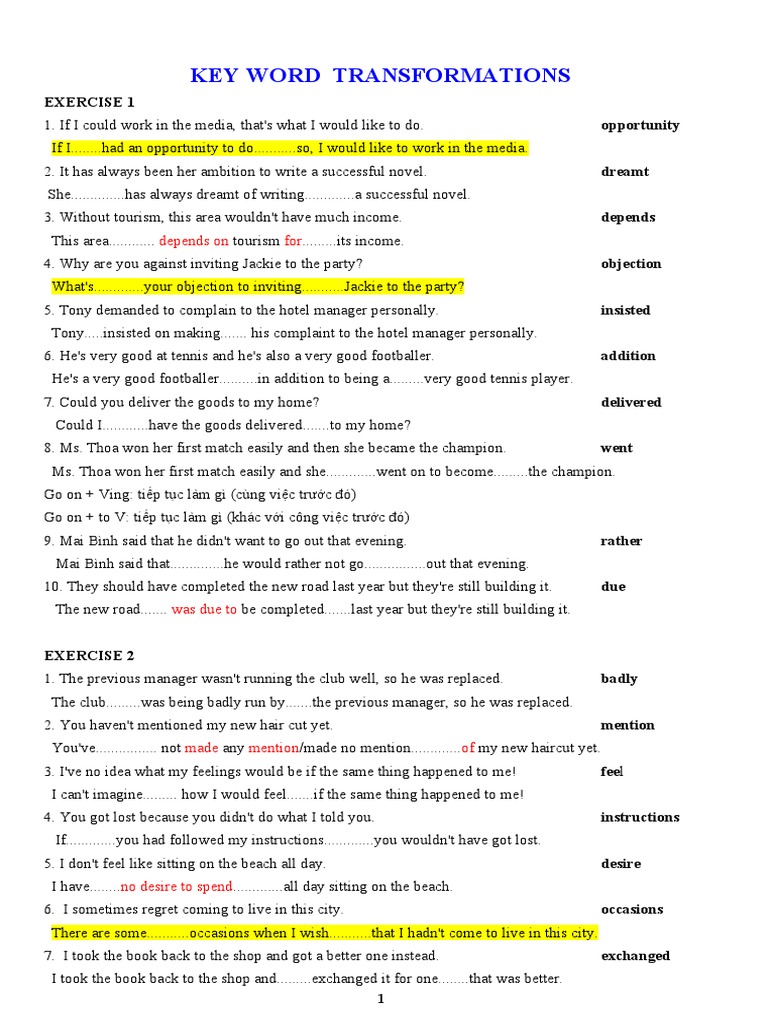 Key Word Exercises | PDF