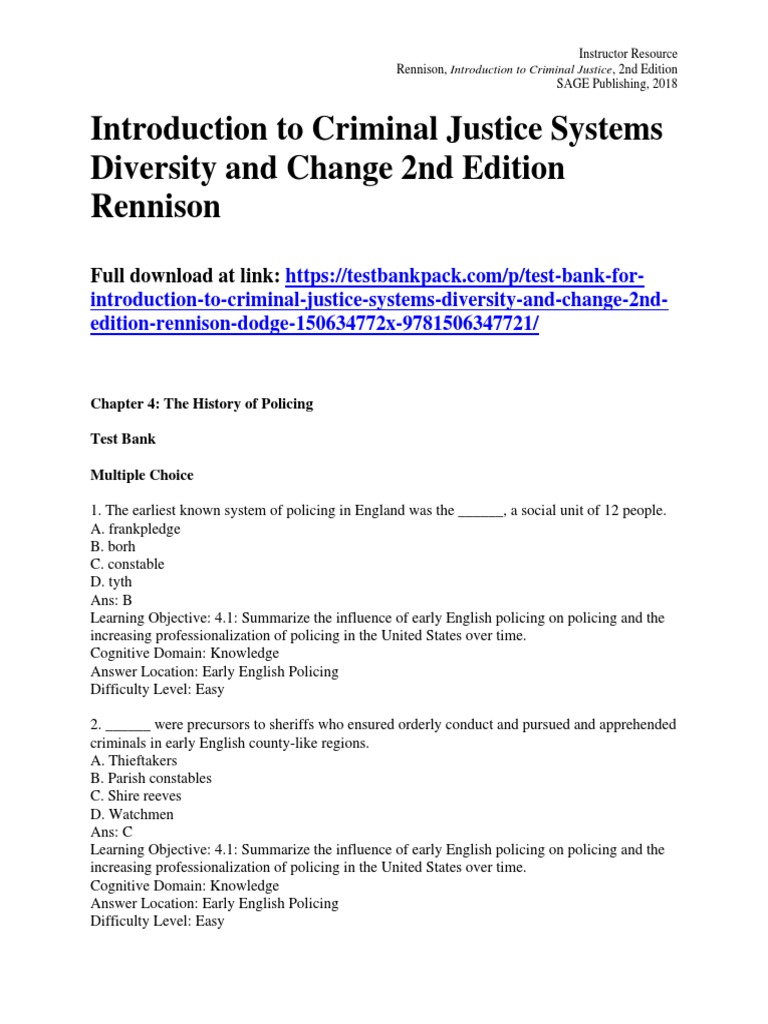 Introduction To Criminal Justice Systems Diversity and Change 2nd ...