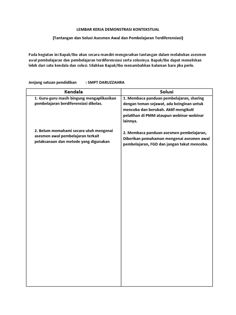 Lembar Kerja - Demonstrasi DZ | PDF