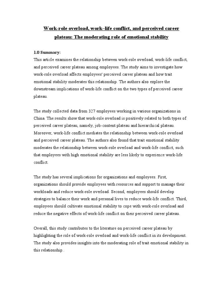 Work-Role Overload Article Review | PDF | Job Satisfaction | Survey ...
