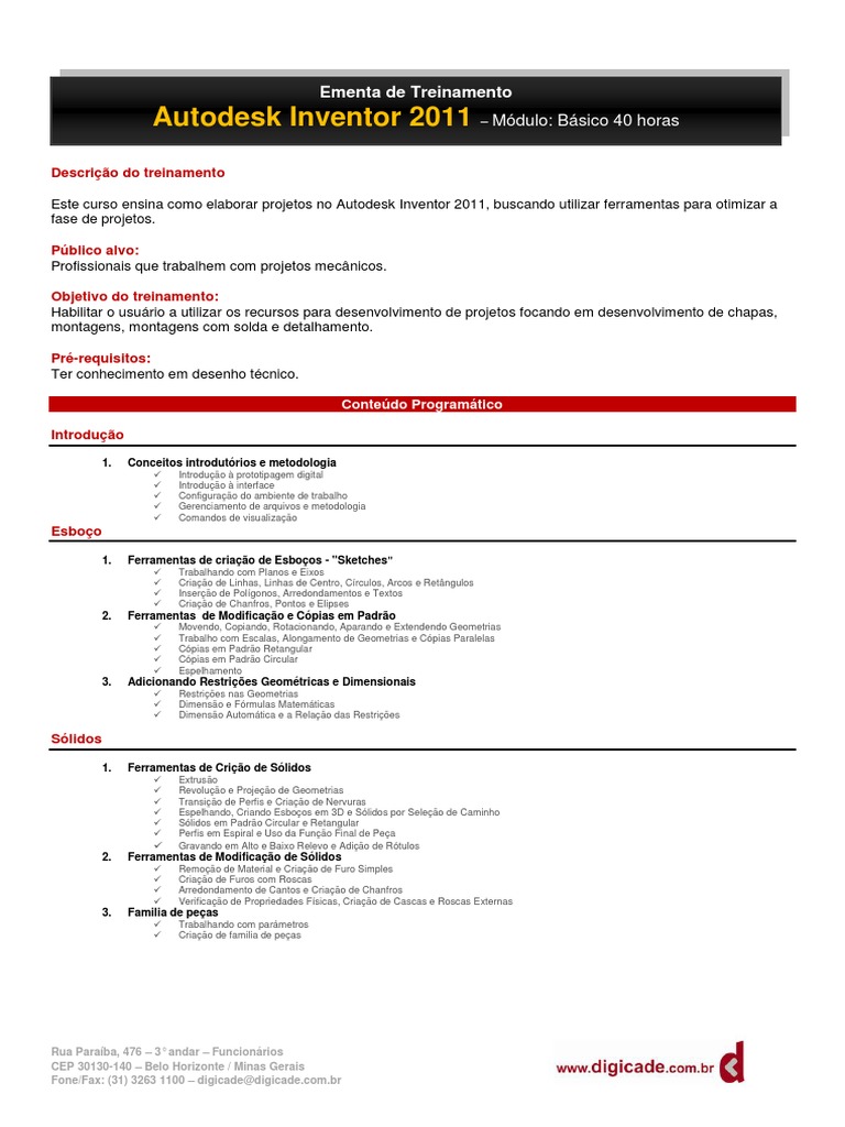 Ementa Inventor 2011 - Módulo Básico | PDF