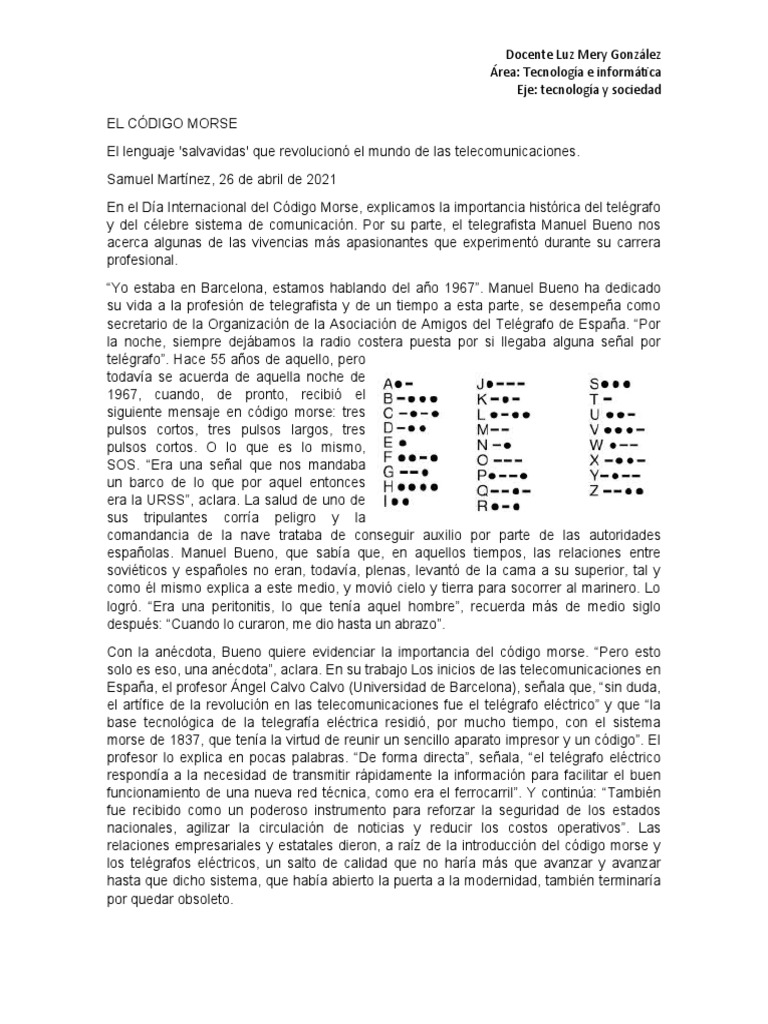 Plan Lector Codigo Morse | PDF | Telegrafía | Telecomunicaciones