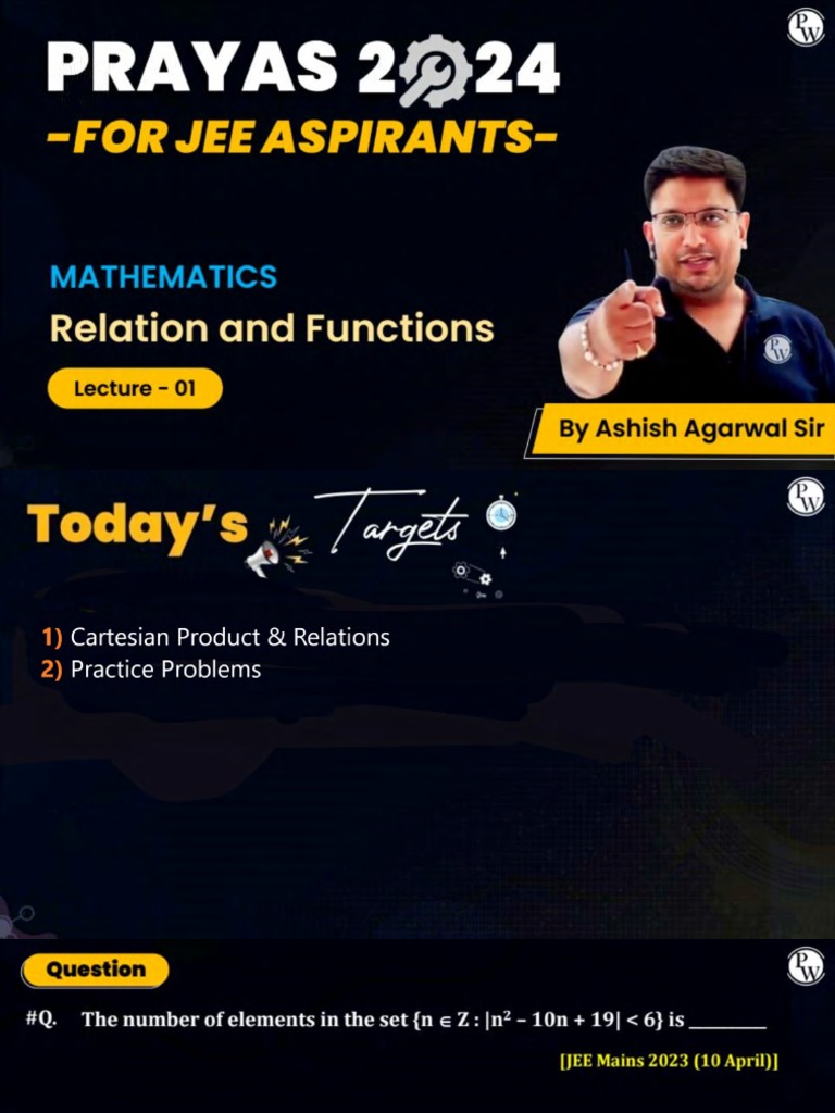 Relation & Functions 01 - Class Notes - Prayas JEE 2024 | PDF Relation & Functions 01 - Class Notes - Prayas JEE 2024 | PDF