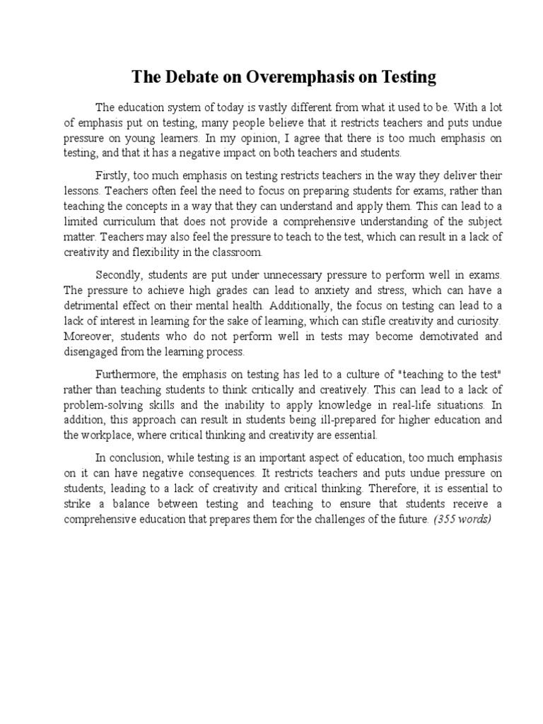 The Debate On Overemphasis On Testing | PDF