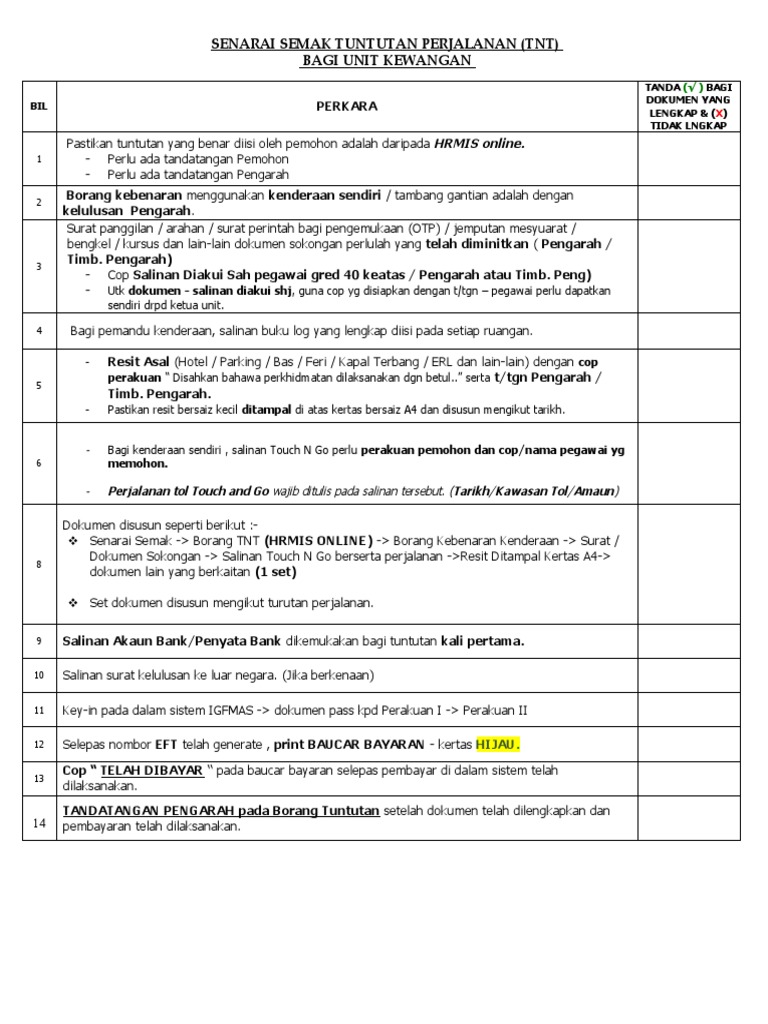NOTA Dan Senarai SEMAK TNT | PDF