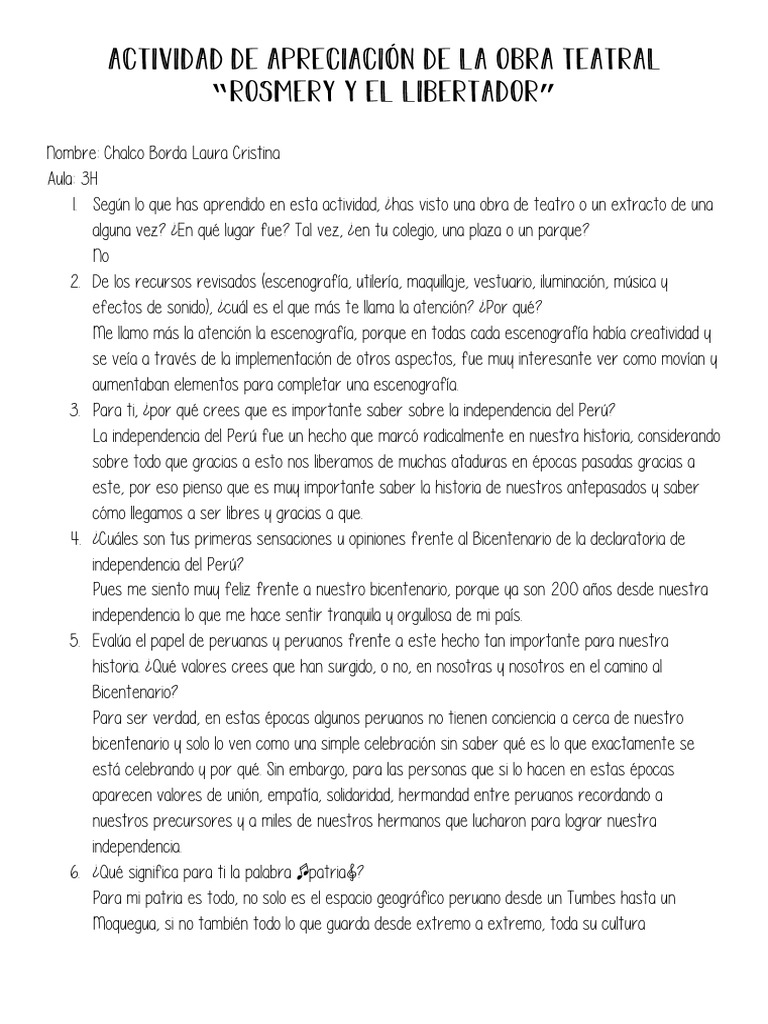 Apreciacion de Rosmery y El Libertador | PDF | Perú