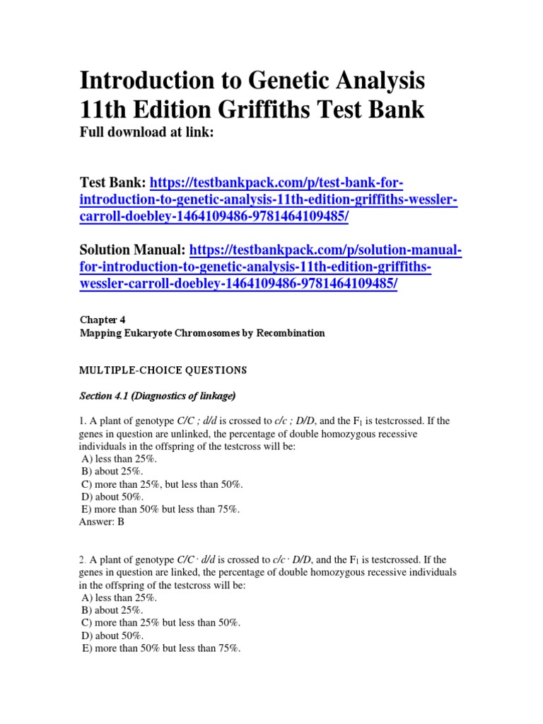 Introduction To Genetic Analysis 11th Edition Griffiths Test Bank 1 | PDF