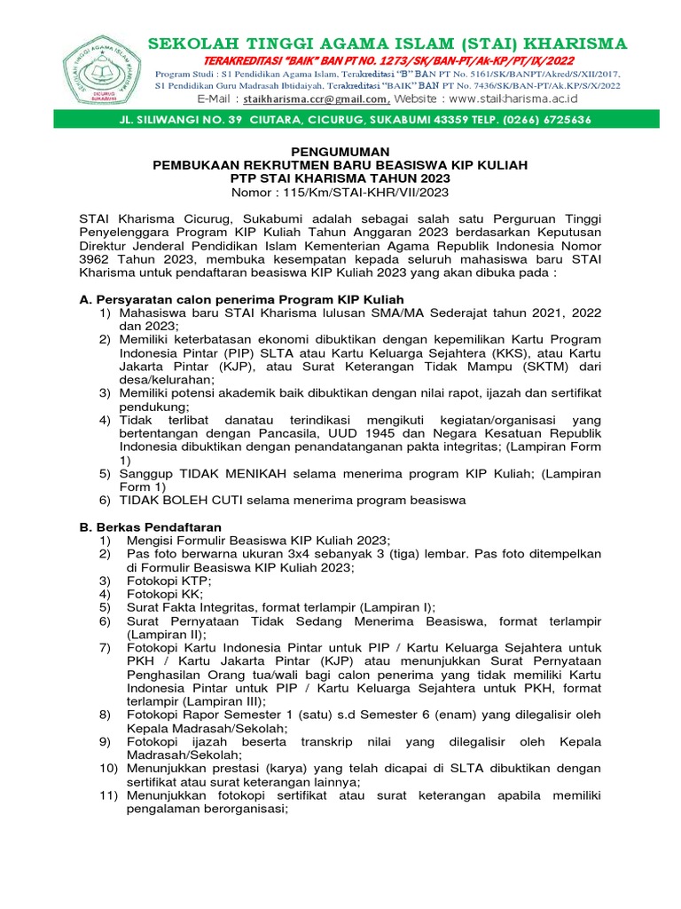 Berkas Persyaratan Kip Kuliah 2023 (Risda) | PDF