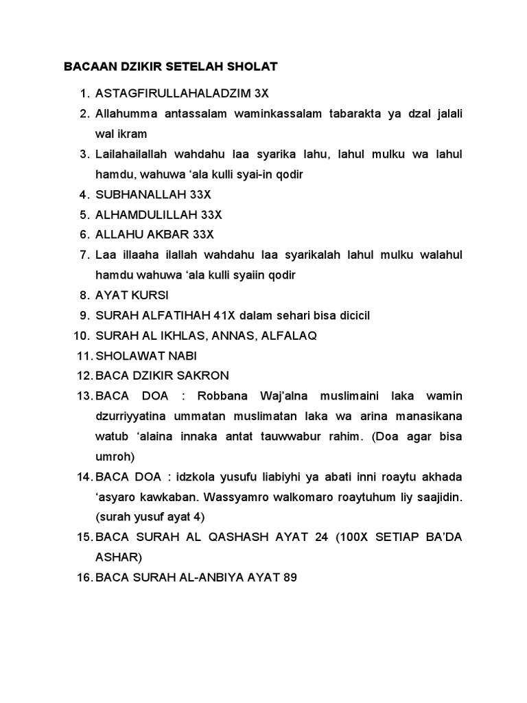 Bacaan Dzikir Setelah Sholat | PDF