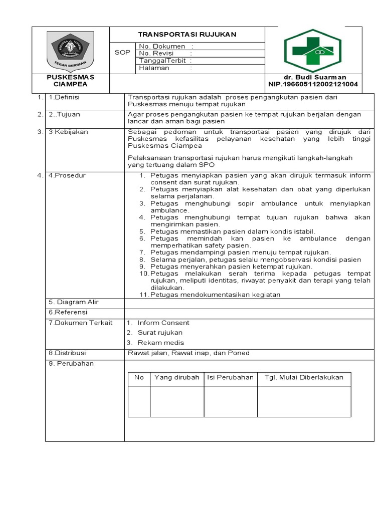 7.10.3.1 SOP Transportasi Rujukan | PDF