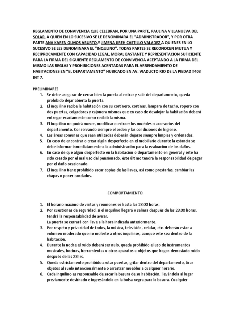 Reglamento de Convivencia DEP 7 VIADUCTO 403 1 | PDF