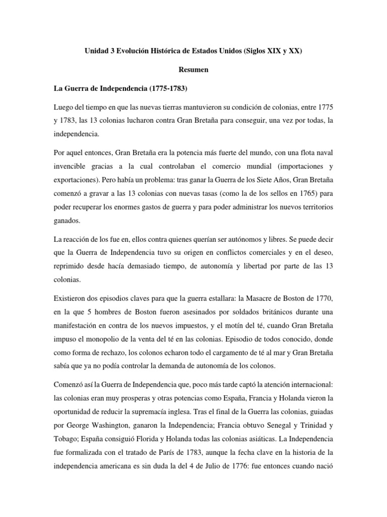 Unidad 3 Evolución Histórica de Estados Unidos | PDF