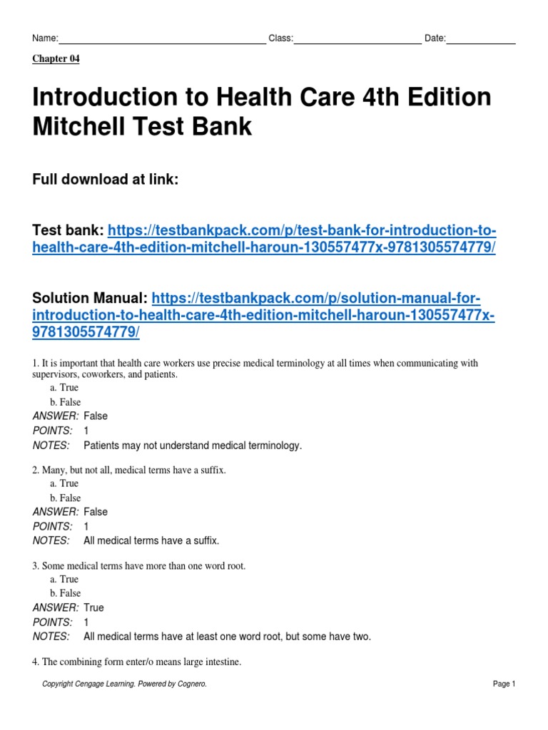 Introduction To Health Care 4th Edition Mitchell Test Bank 1 | PDF ...