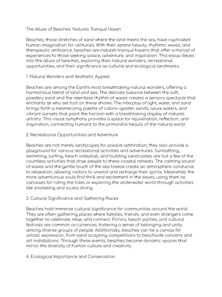 Essay On Beaches | PDF | Beach | Ecosystem