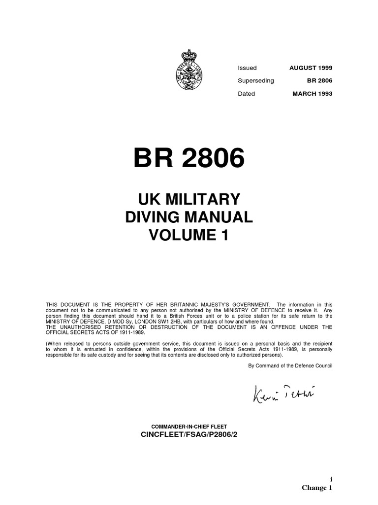 Uk Military Diving Manual: Issued Superseding Dated | PDF