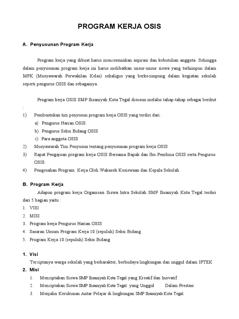 Program Kerja OSIS 2019 2020 | PDF