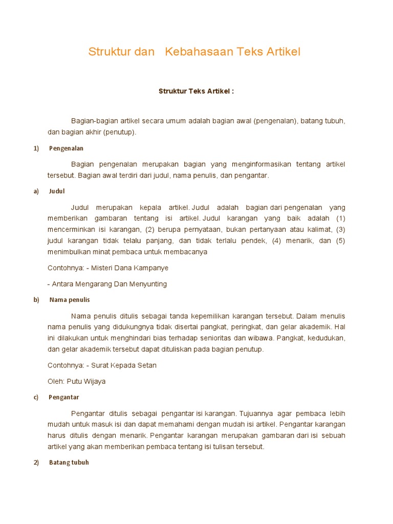Struktur Teks Artikel | PDF | Seni & Disiplin Bahasa