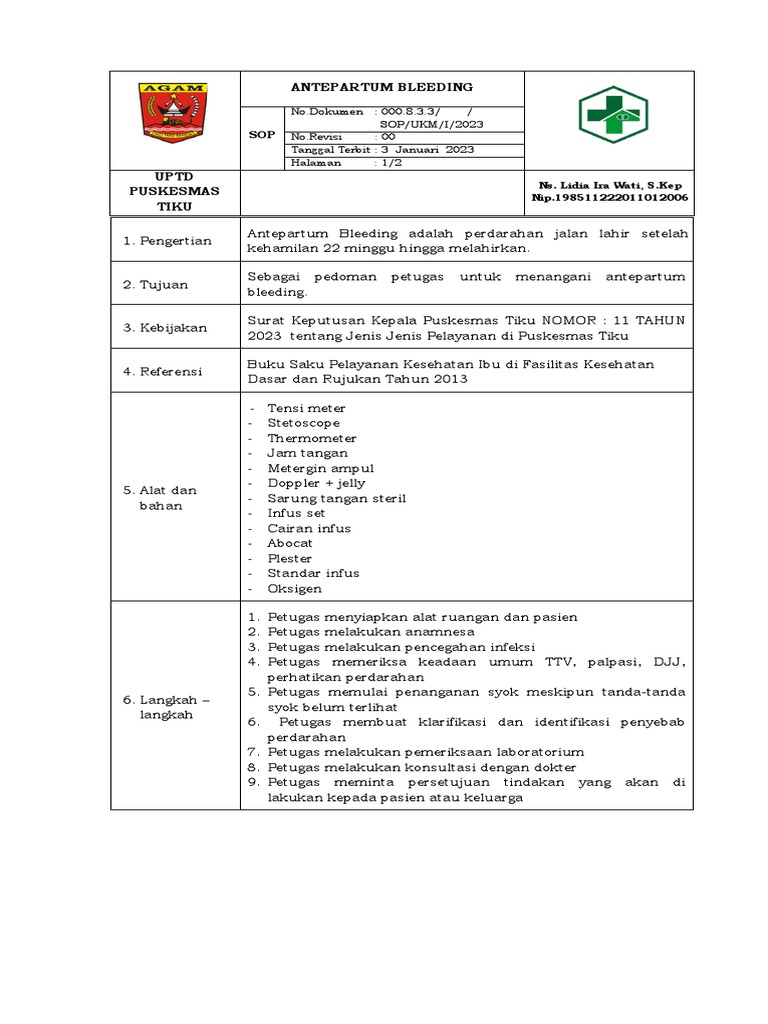 SOP Penanganan Antepartum Bleeding | PDF