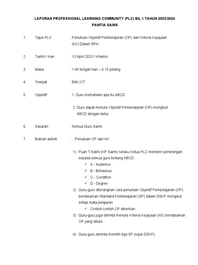 Laporan PLC Bil.1 2023 | PDF